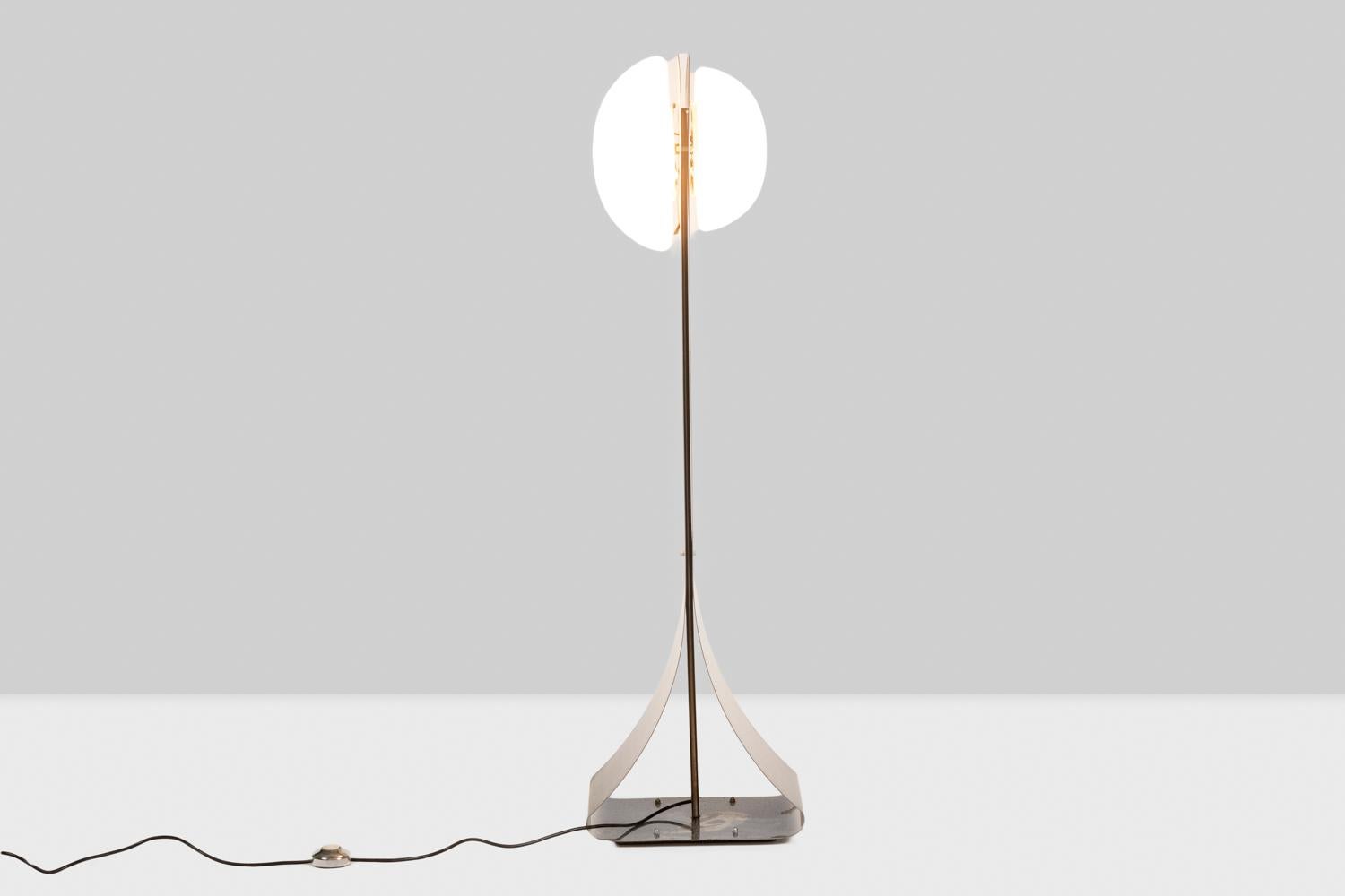 Brushed metal and opaline floor lamp, 1970s For Sale at 1stDibs