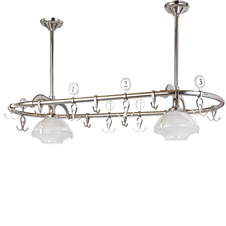 Brushed Nickel and Brass Pot Rack Light Fixture at 1stDibs | pot holder ...