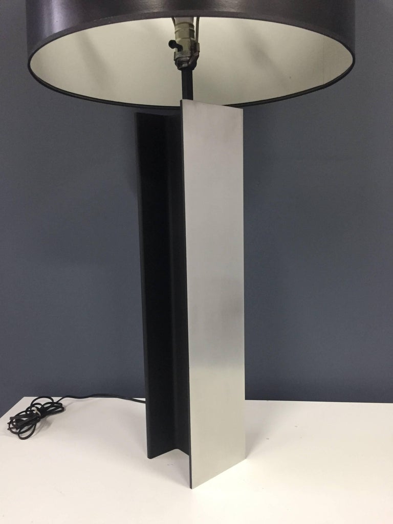 Brushed Steel and Black Enamel I Beam Table Lamp Midcentury Laurel Lamp ...
