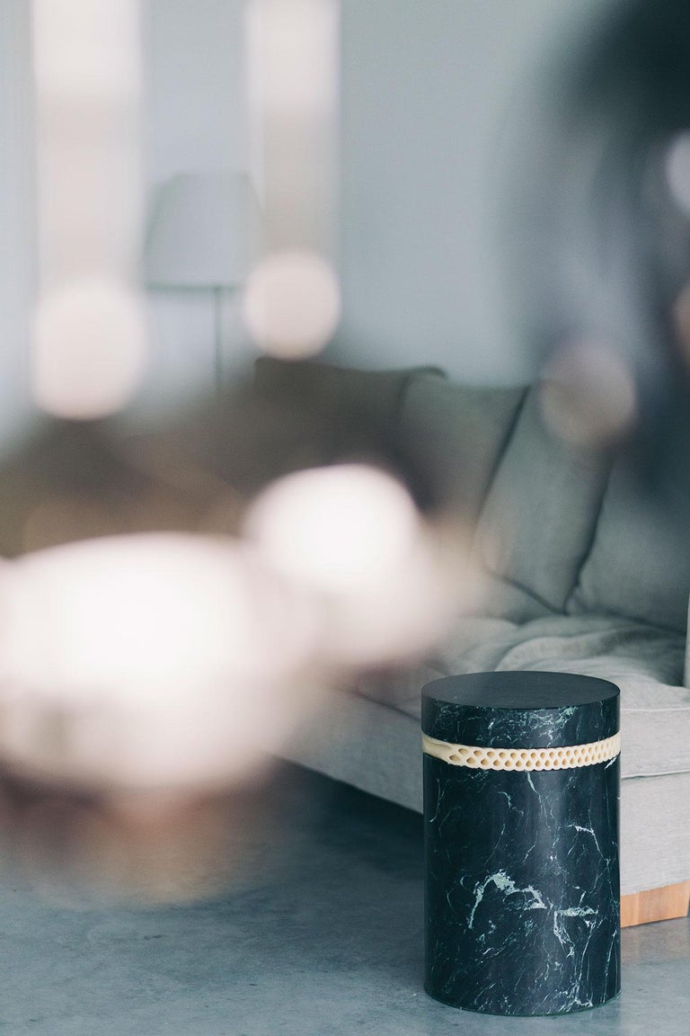 Contemporary round stool or side table, black marble, Belgian design by ...