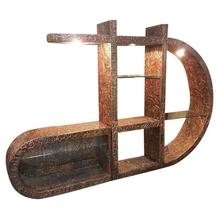 Brutal Hand Sculpted Copper Shelf By Lou Ramirez For Sale at 1stDibs