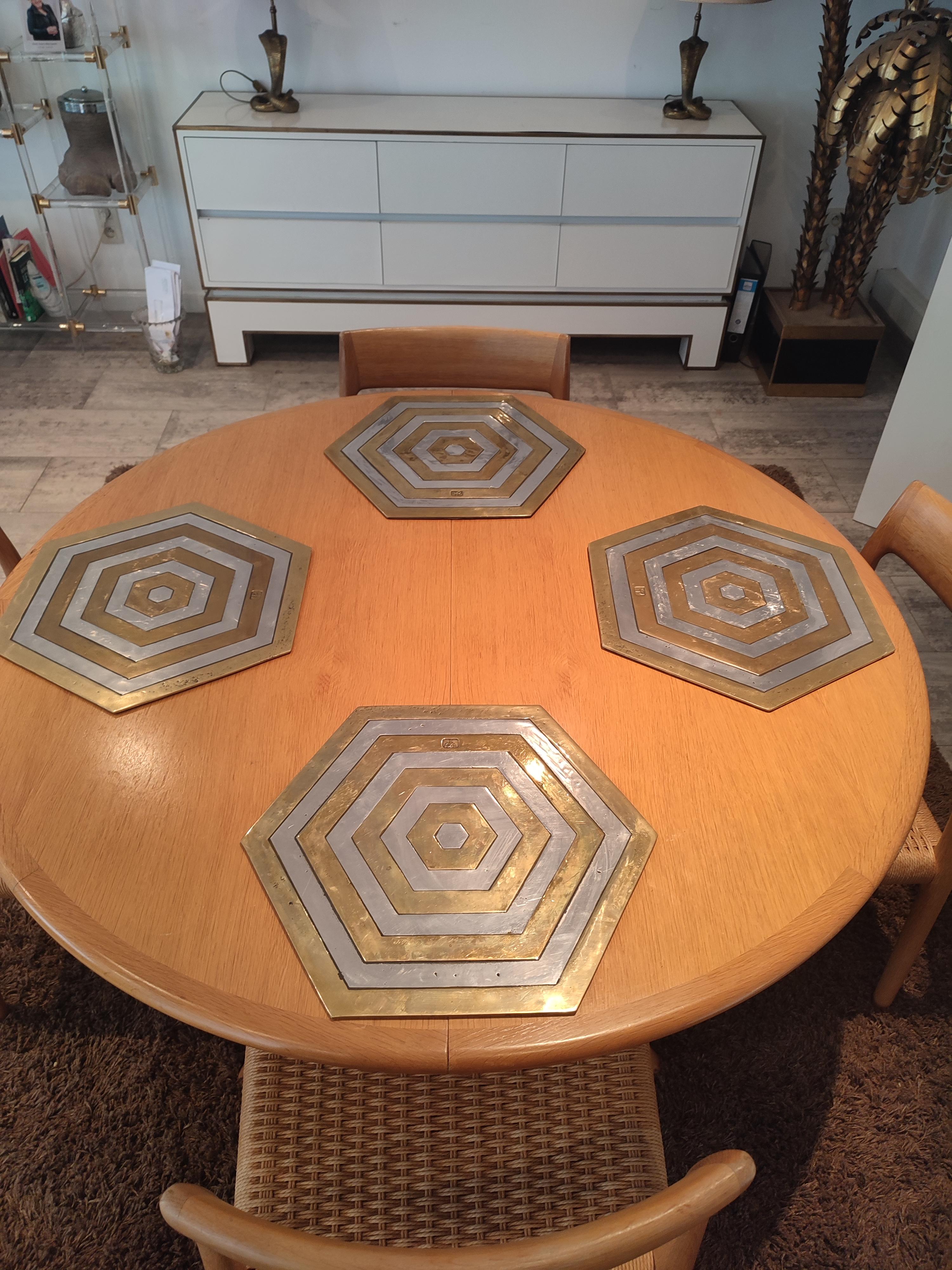 Brutalist Brass and Bronze Table Mats by David Marshall, Set of 10 For ...
