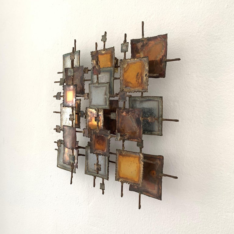 Brutalist Bronze, Copper, Brass, and Steel Wall Sculpture, 1970, Signed ...