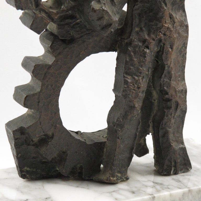Brutalist Bronze Sculpture on Marble Base, Man and Machine, 1970s For ...
