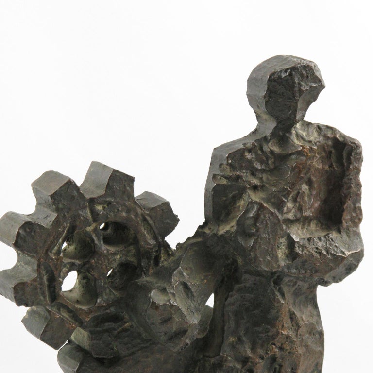 Brutalist Bronze Sculpture on Marble Base, Man and Machine, 1970s For ...