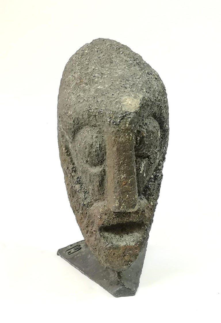 Brutalist Carved Stone Head by Jeno Murai, 1970's For Sale at 1stDibs