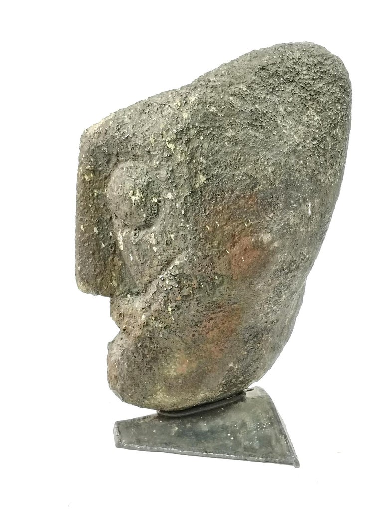 Brutalist Carved Stone Head by Jeno Murai, 1970's For Sale at 1stDibs