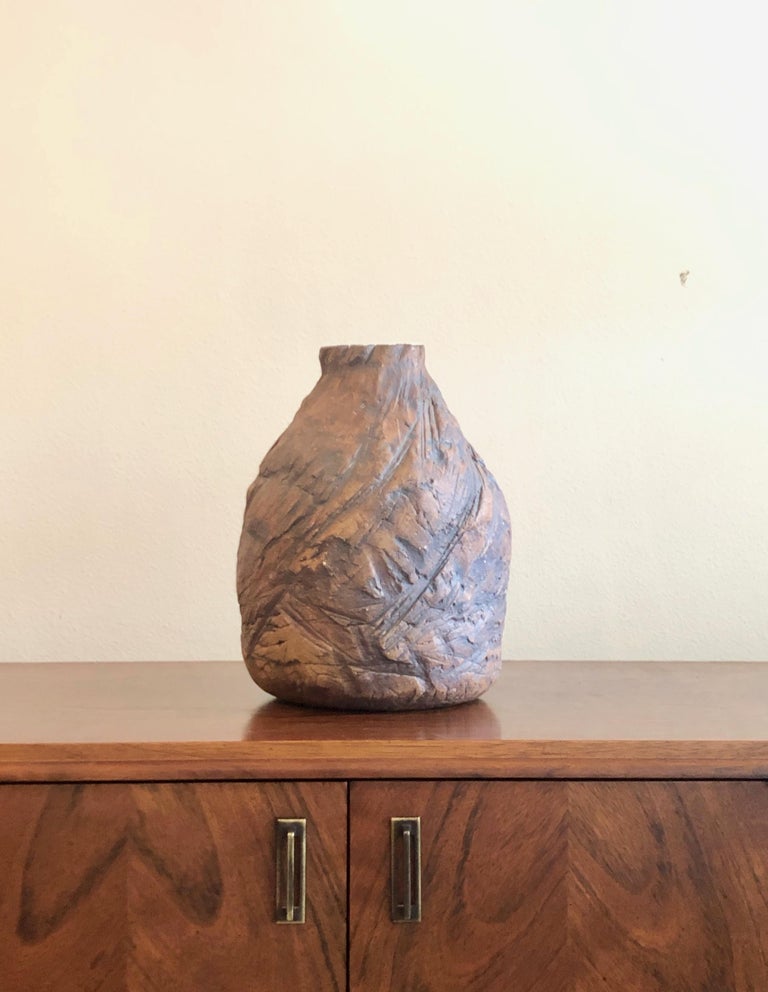 Brutalist Ceramic Vessel Signed K. Roach at 1stDibs