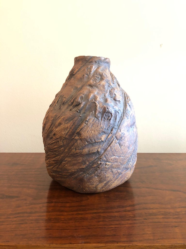 Brutalist Ceramic Vessel Signed K. Roach at 1stDibs