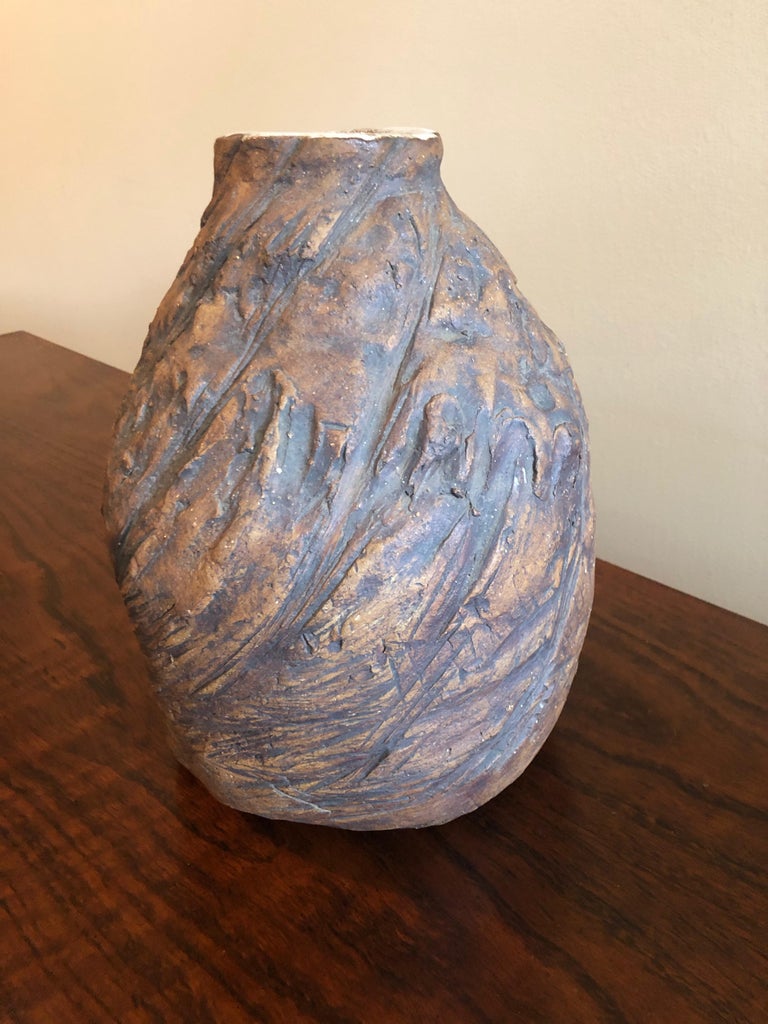 Brutalist Ceramic Vessel Signed K. Roach at 1stDibs