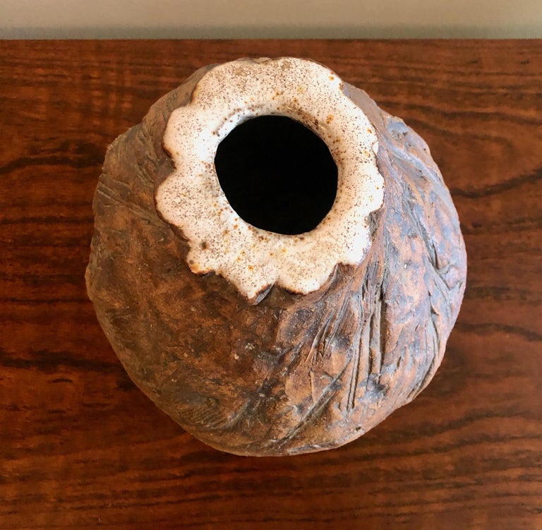 Brutalist Ceramic Vessel Signed K. Roach at 1stDibs