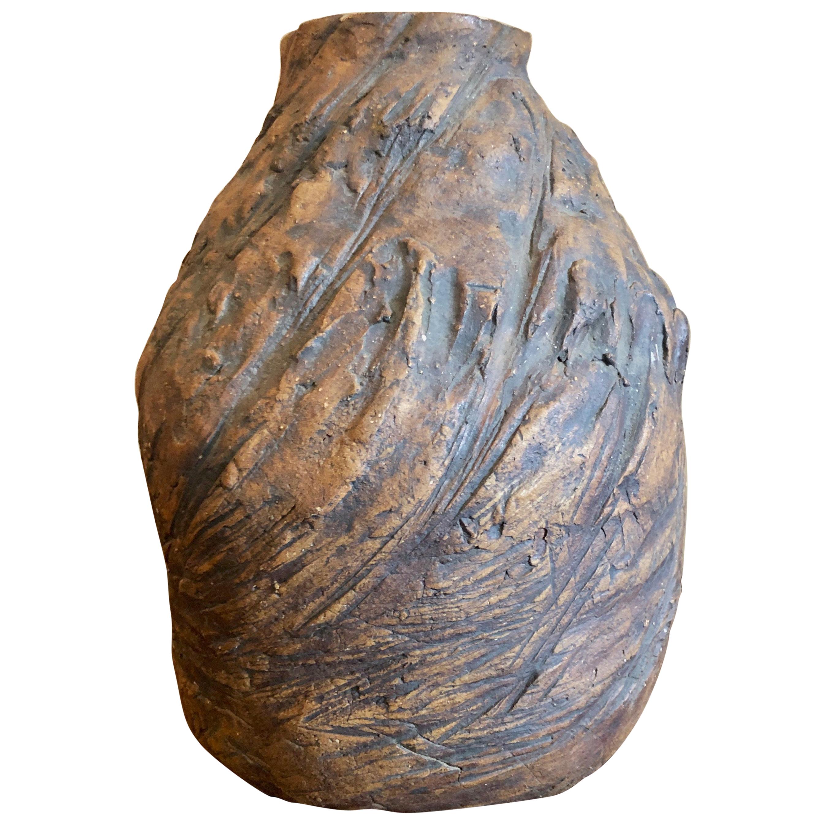 Brutalist Ceramic Vessel Signed K. Roach at 1stDibs