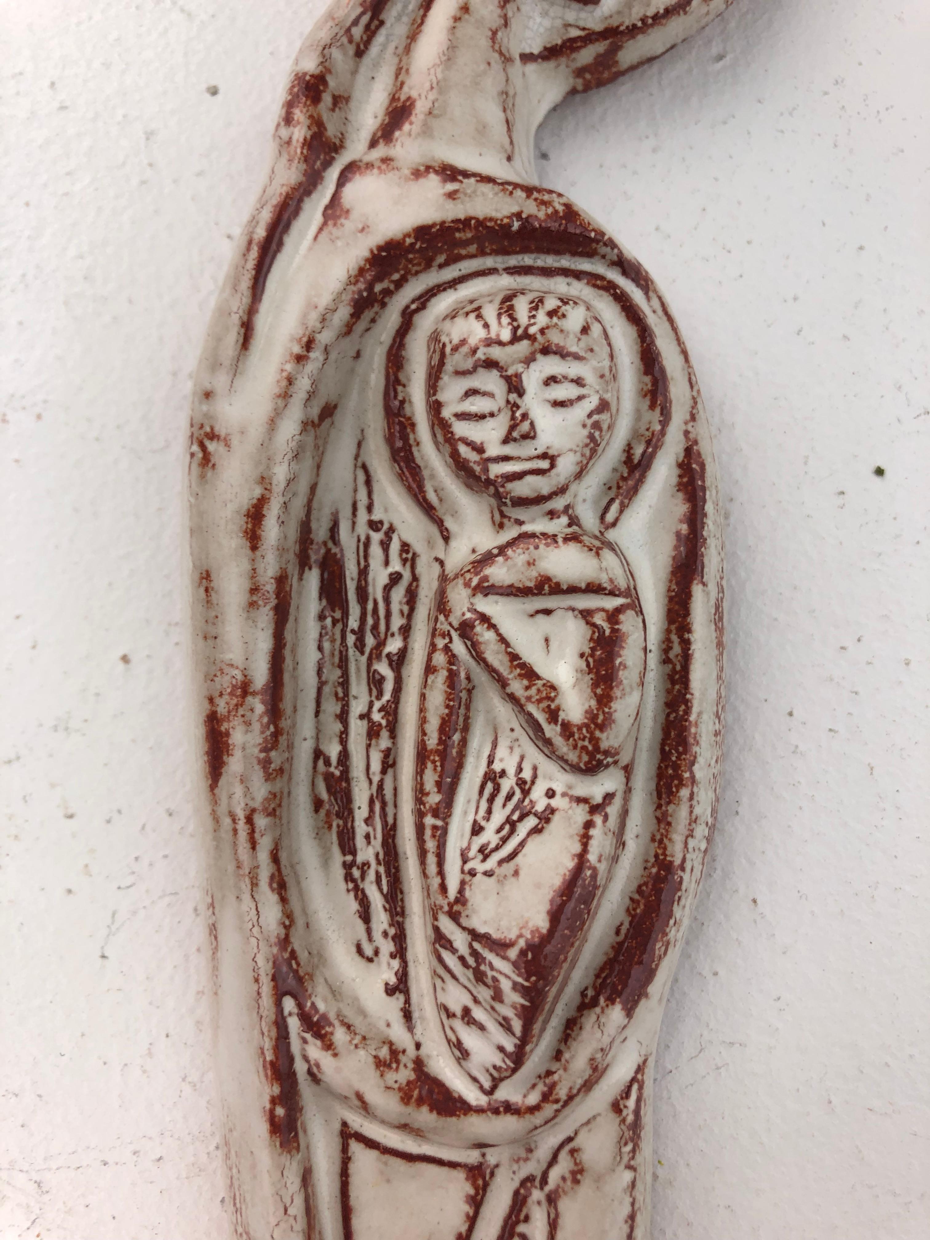 Brutalist Ceramic Wall Art, Off-White and Terra Cotta, Religious Art ...
