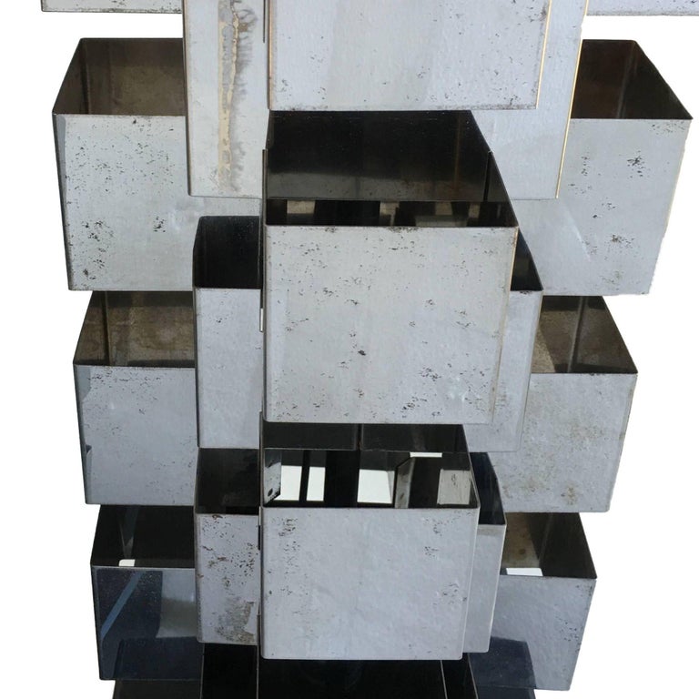 Brutalist Chrome Interlaced Column Sculpture Table Lamp by Curtis Jere ...