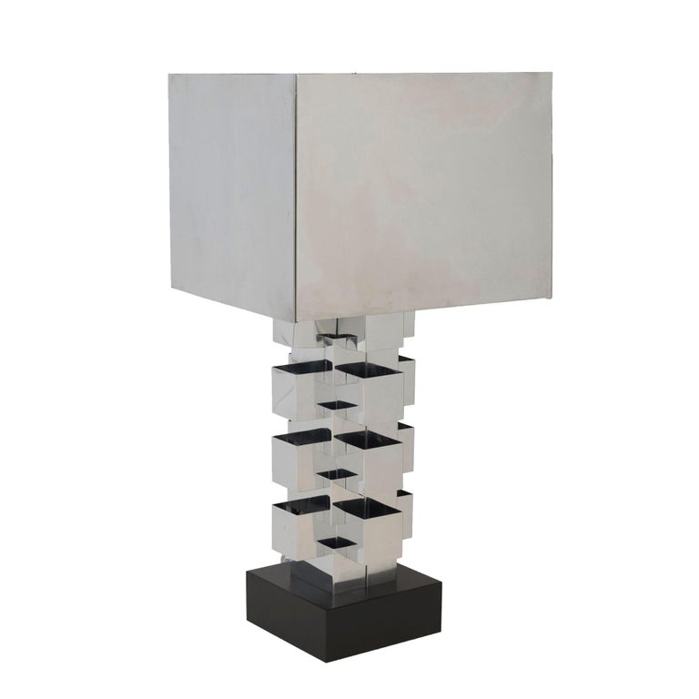 Brutalist Chrome Interlaced Column Sculpture Table Lamp by Curtis Jere ...
