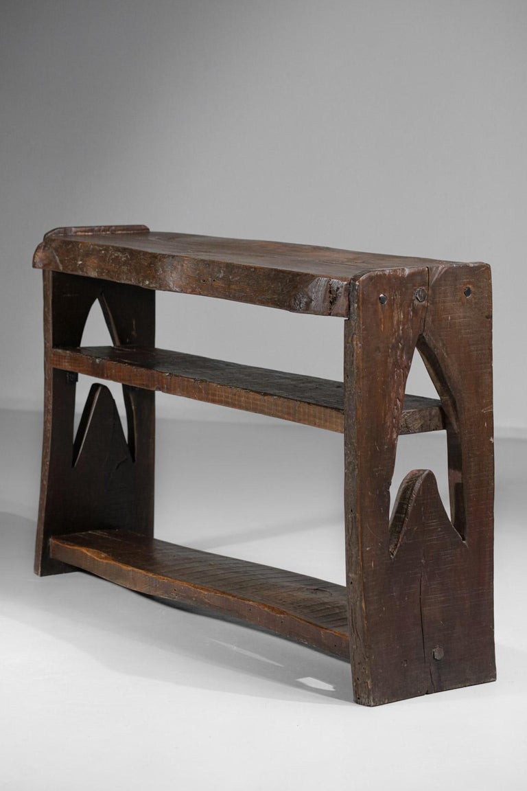 Brutalist Console in Solid Vintage Wood Massive French Design ...