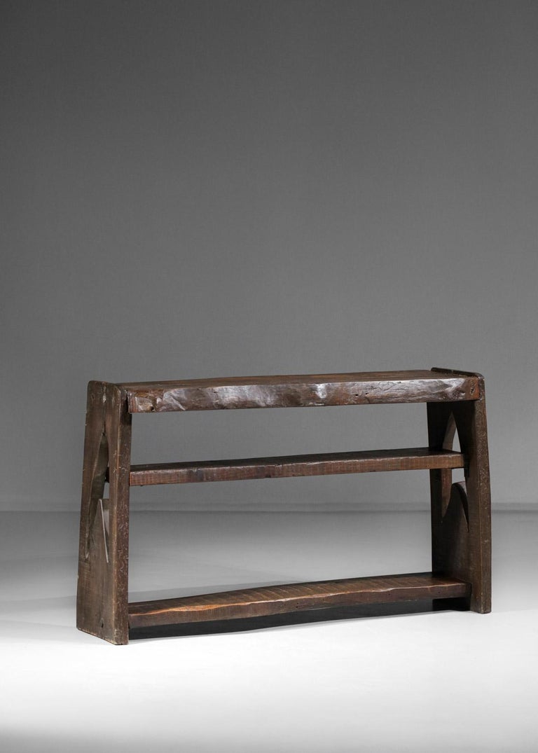 Brutalist Console in Solid Vintage Wood Massive French Design ...
