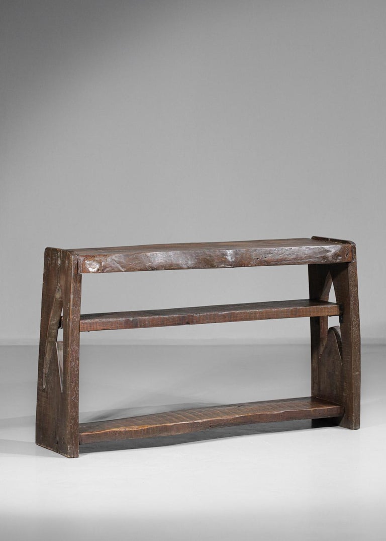 Brutalist Console in Solid Vintage Wood Massive French Design ...