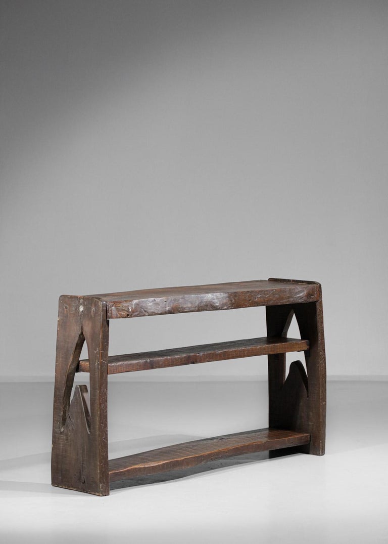 Brutalist Console in Solid Vintage Wood Massive French Design ...