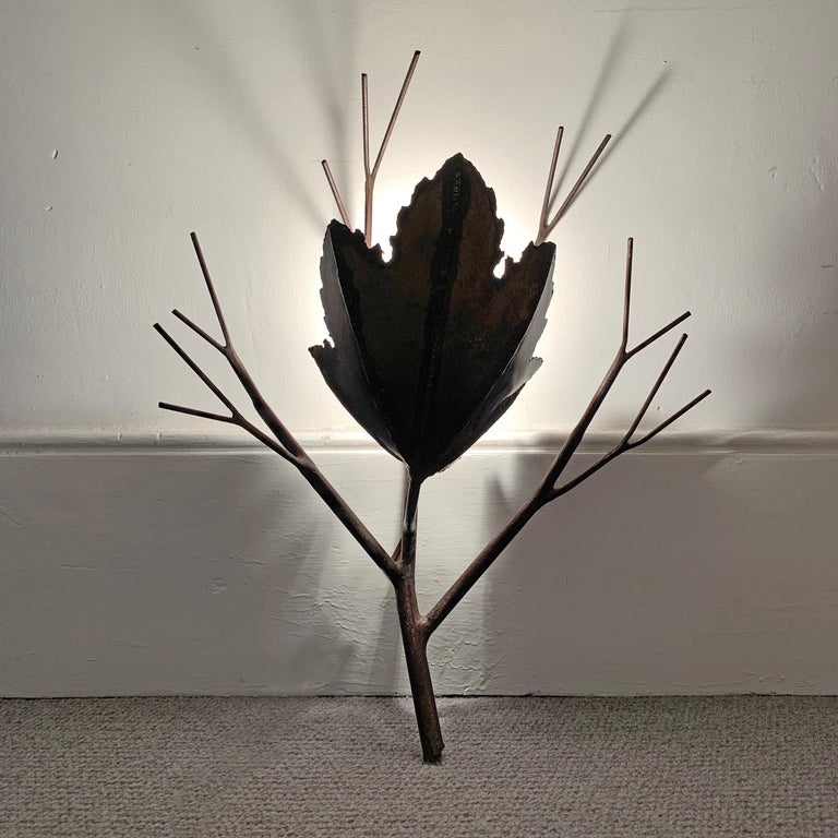 Brutalist Copper Leaf and Branch Wall Sconce For Sale at 1stDibs