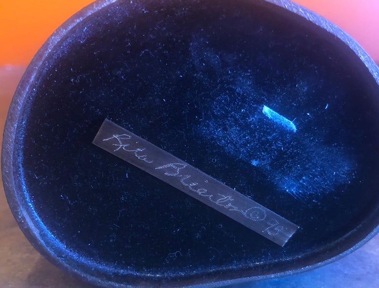 Brutalist Copper Vase with Dark Blue Enamel Overlays by Rita Brierton ...