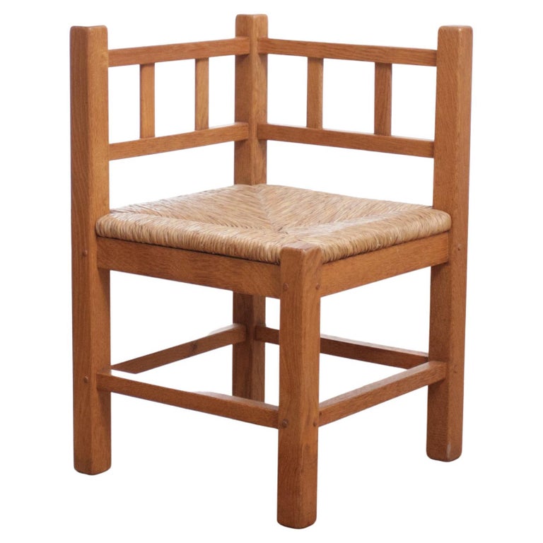 Brutalist Corner Chair Oak Rush 1970's For Sale at 1stDibs