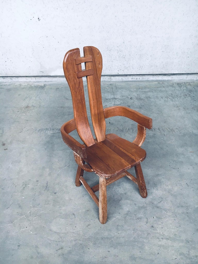 Brutalist Design Oak Dining Arm Chair by De Puydt, Belgium, 1960's For ...