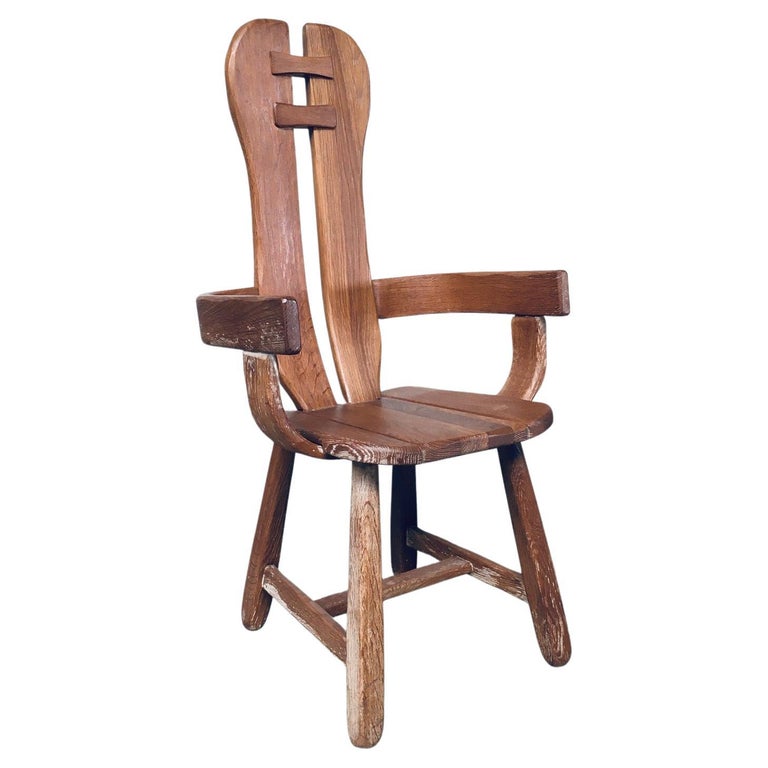 Brutalist Design Oak Dining Arm Chair by De Puydt, Belgium, 1960's For ...