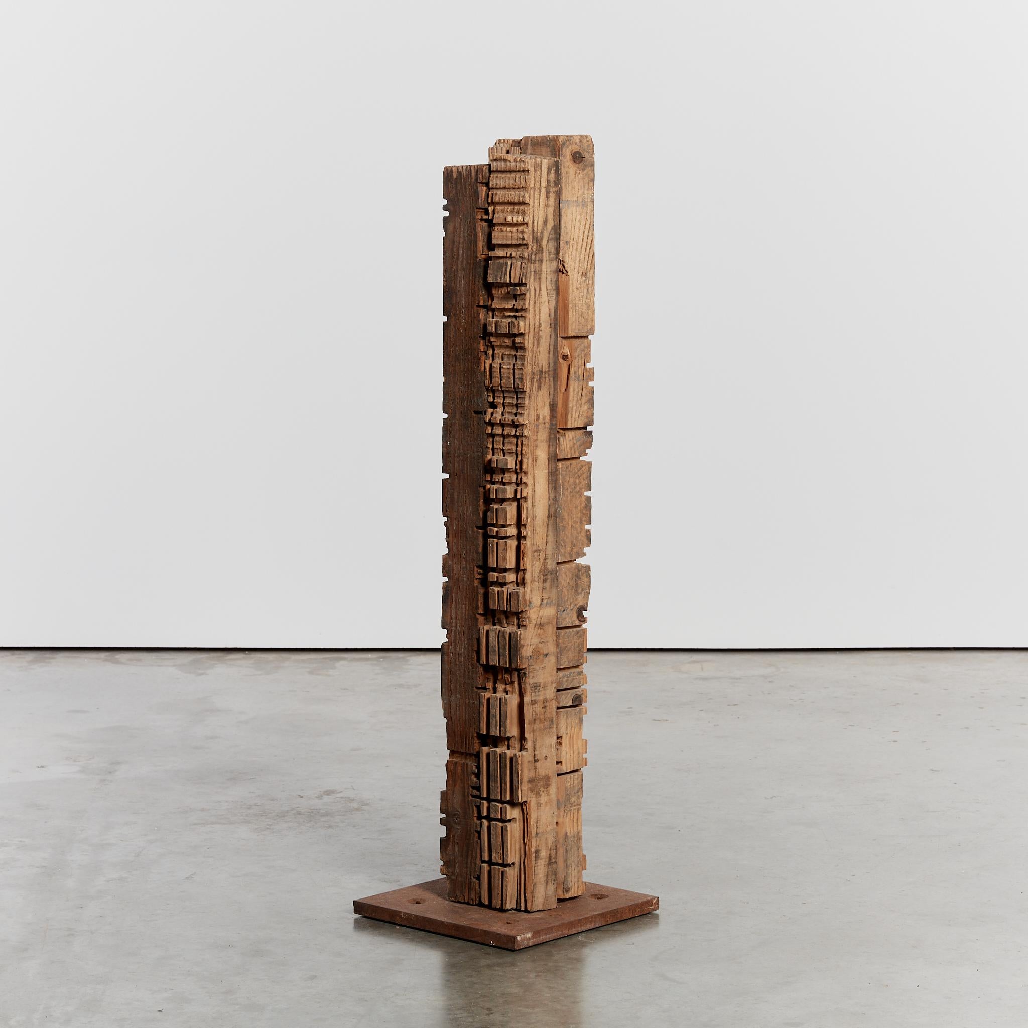 Brutalist French wood totem sculpture 1970's For Sale at 1stDibs