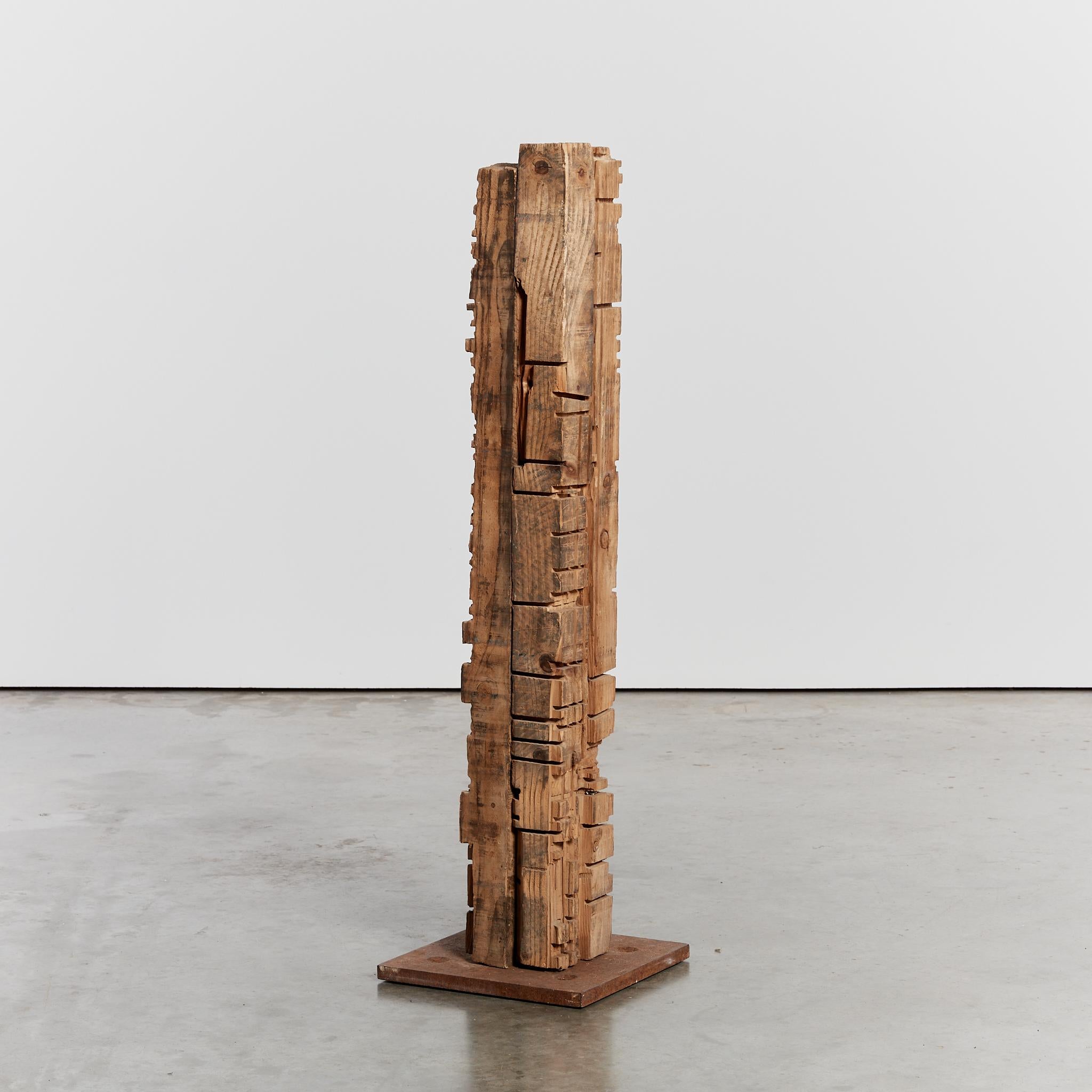 Brutalist French wood totem sculpture 1970's For Sale at 1stDibs