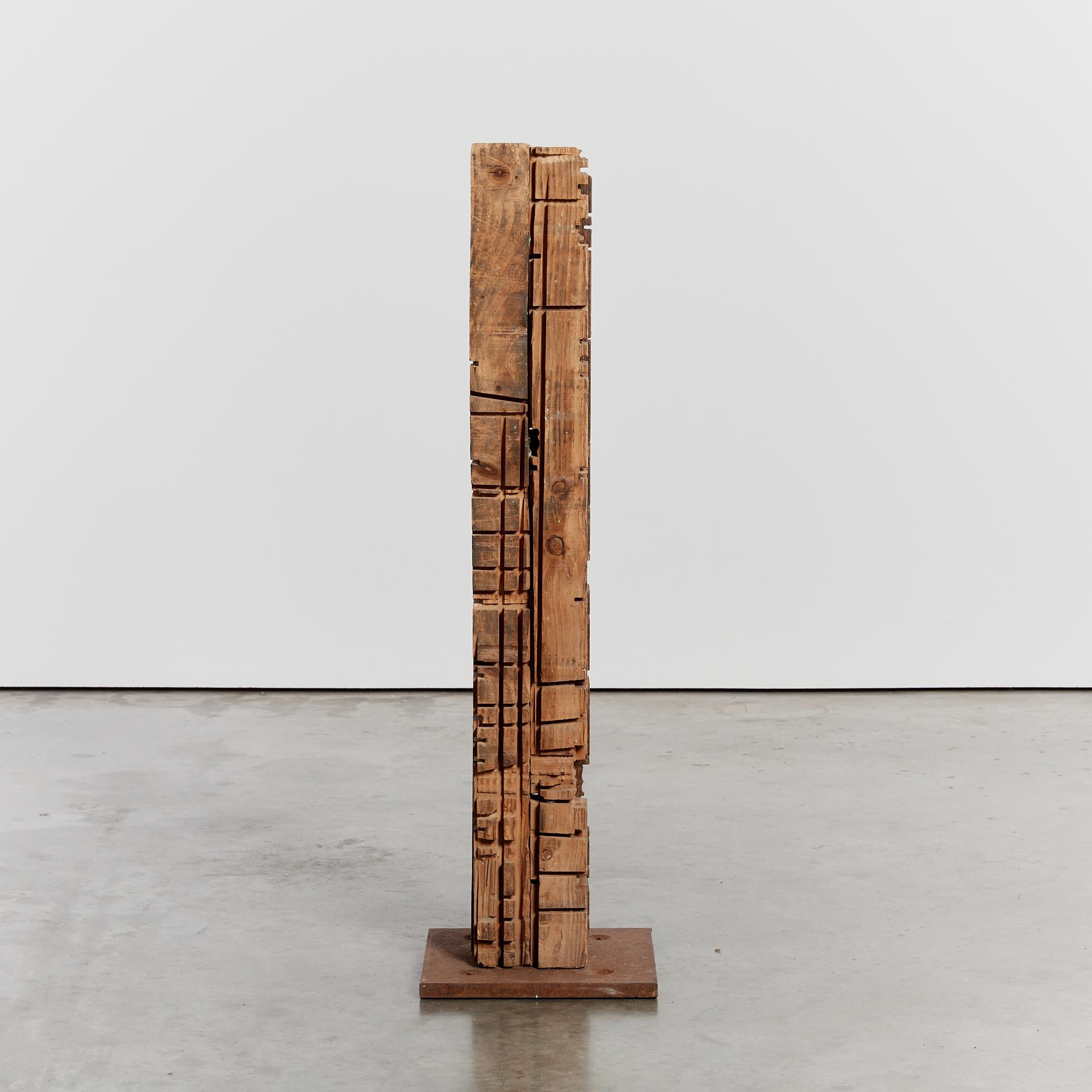 Brutalist French wood totem sculpture 1970's For Sale at 1stDibs