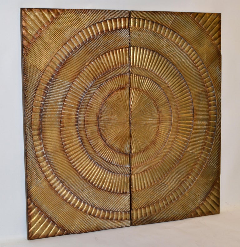 Brutalist Gilt Starburst Two Panels Metal Wall Art Sunburst Paul Tuttle ...