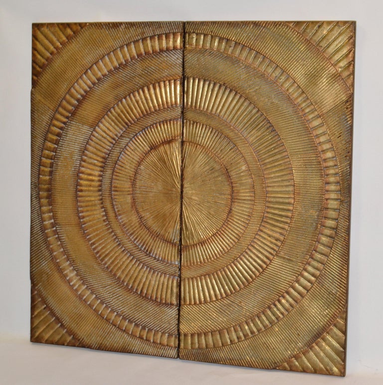Brutalist Gilt Starburst Two Panels Metal Wall Art Sunburst Paul Tuttle ...