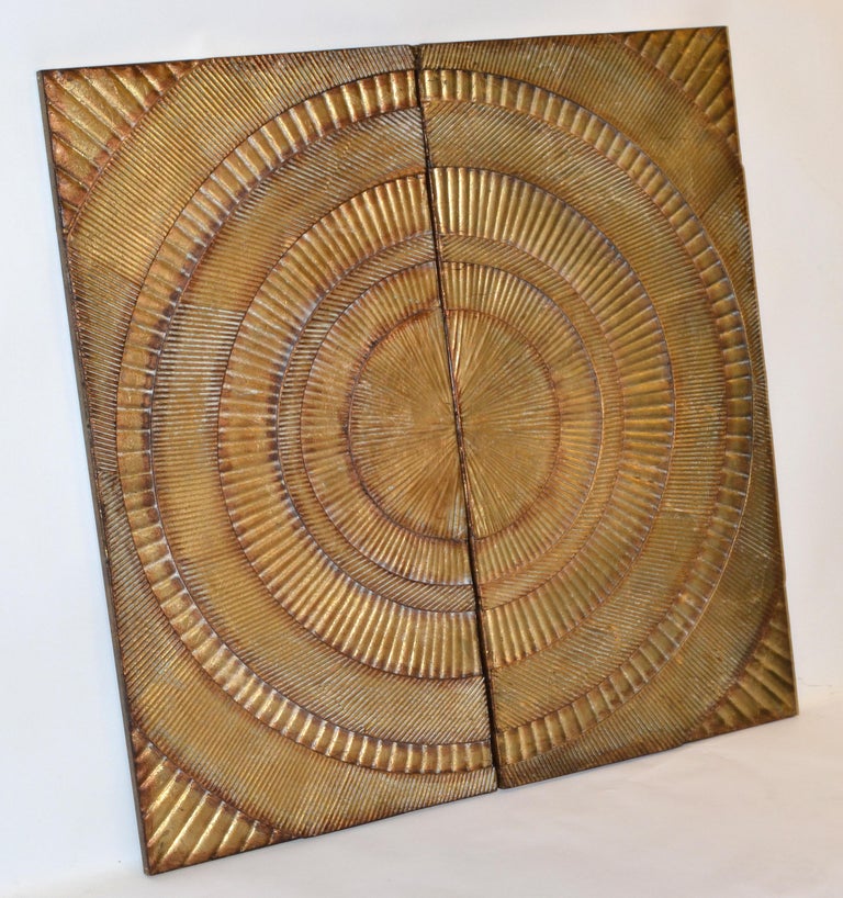 Brutalist Gilt Starburst Two Panels Metal Wall Art Sunburst Paul Tuttle ...