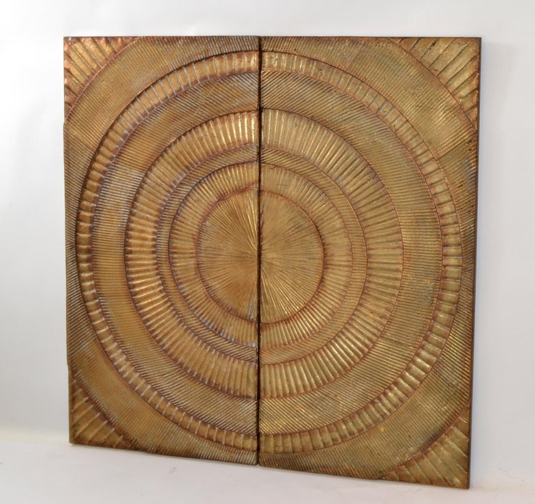 Brutalist Gilt Starburst Two Panels Metal Wall Art Sunburst Paul Tuttle ...