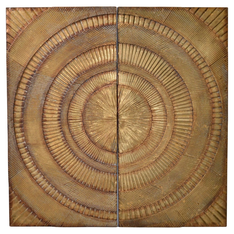 Brutalist Gilt Starburst Two Panels Metal Wall Art Sunburst Paul Tuttle ...