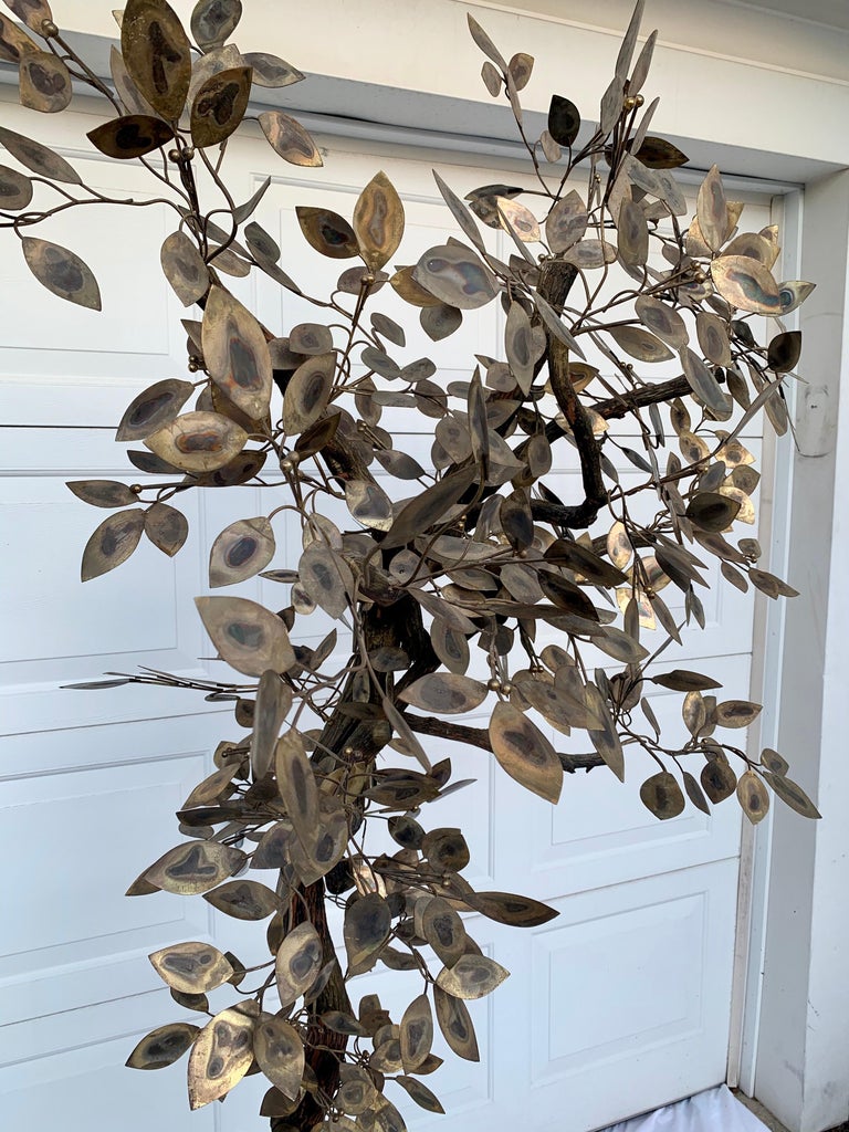 Brutalist Hammered Metal Tree Sculpture with Uplight, Curtis Jere ...