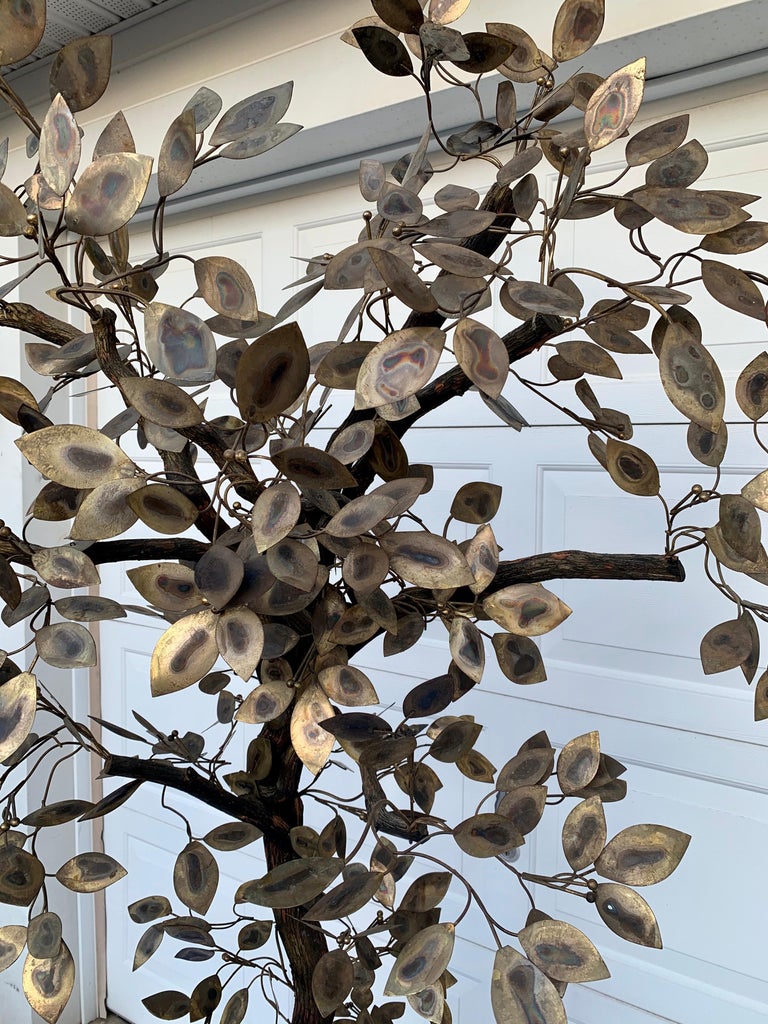 Brutalist Hammered Metal Tree Sculpture with Uplight, Curtis Jere ...