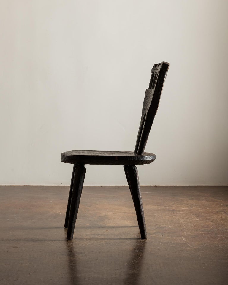 Brutalist Hand Adzed Wood Chairs in the Manner of Jean Touret, Poland ...