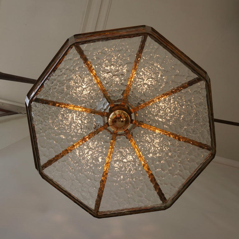 Brutalist Hand Painted Stained Glass Pendant Light Fixture For Sale at ...