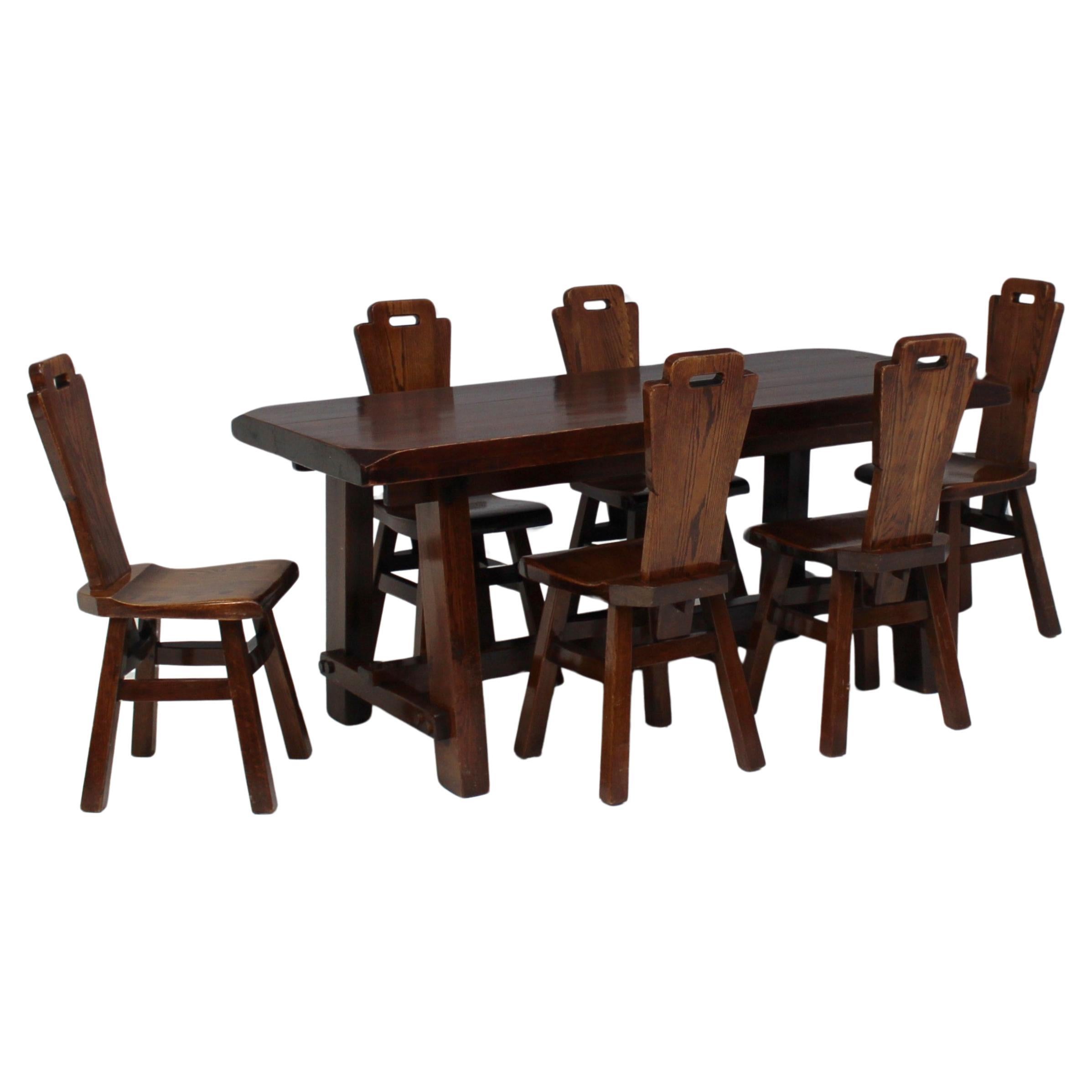 Brutalist heavy Oak dining set For Sale at 1stDibs