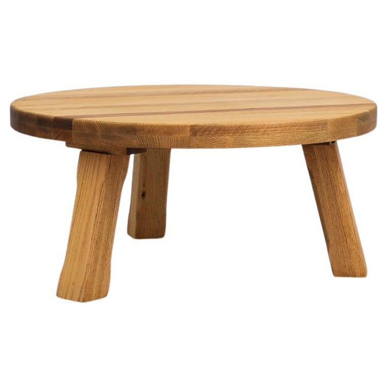 Brutalist Heavy Solid Oak Round Coffee Table For Sale at 1stDibs