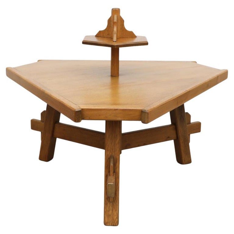 Brutalist Heavy Triangular Oak Dining Table For Sale at 1stDibs
