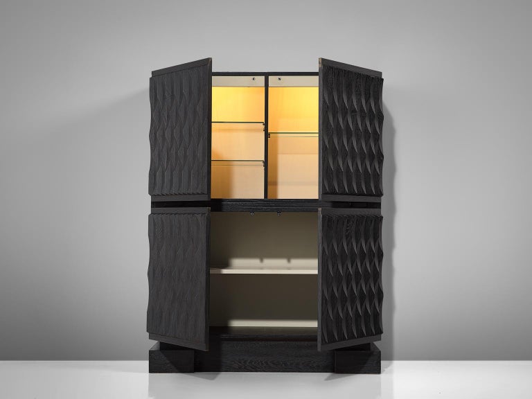 Brutalist Highboard, Black Stained Wood, Europe, 1970s at 1stDibs