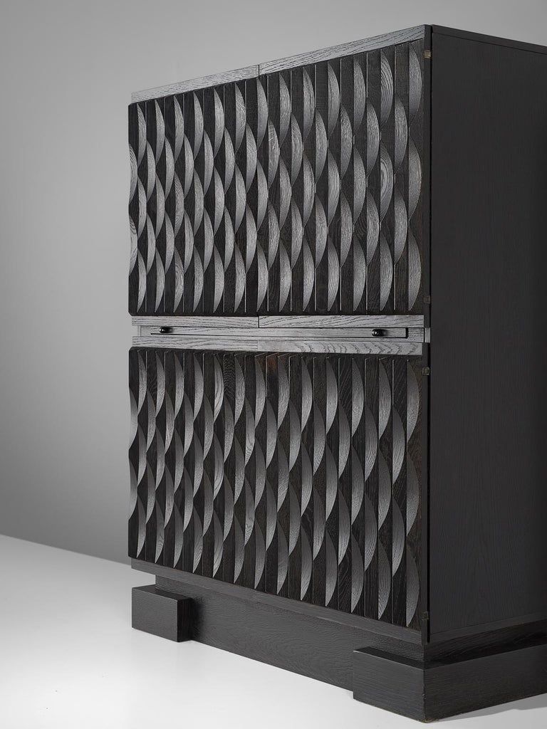 Brutalist Highboard, Black Stained Wood, Europe, 1970s at 1stDibs