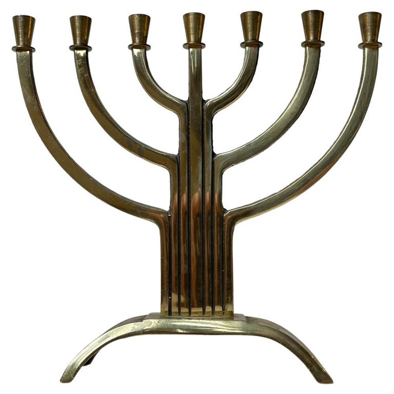 Brutalist Israeli Bronze Hanukkah Menorah Candleholder by Hen Holon For ...