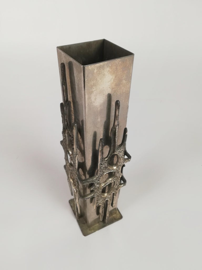 Brutalist Italian Steel Vase in the Style of Luciano Frigerio, Italy ...