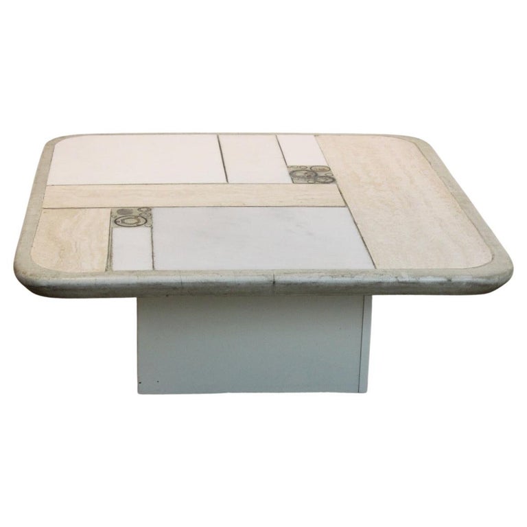 Brutalist Kingma One-Off White Marble and Brass Artwork Coffee Table ...