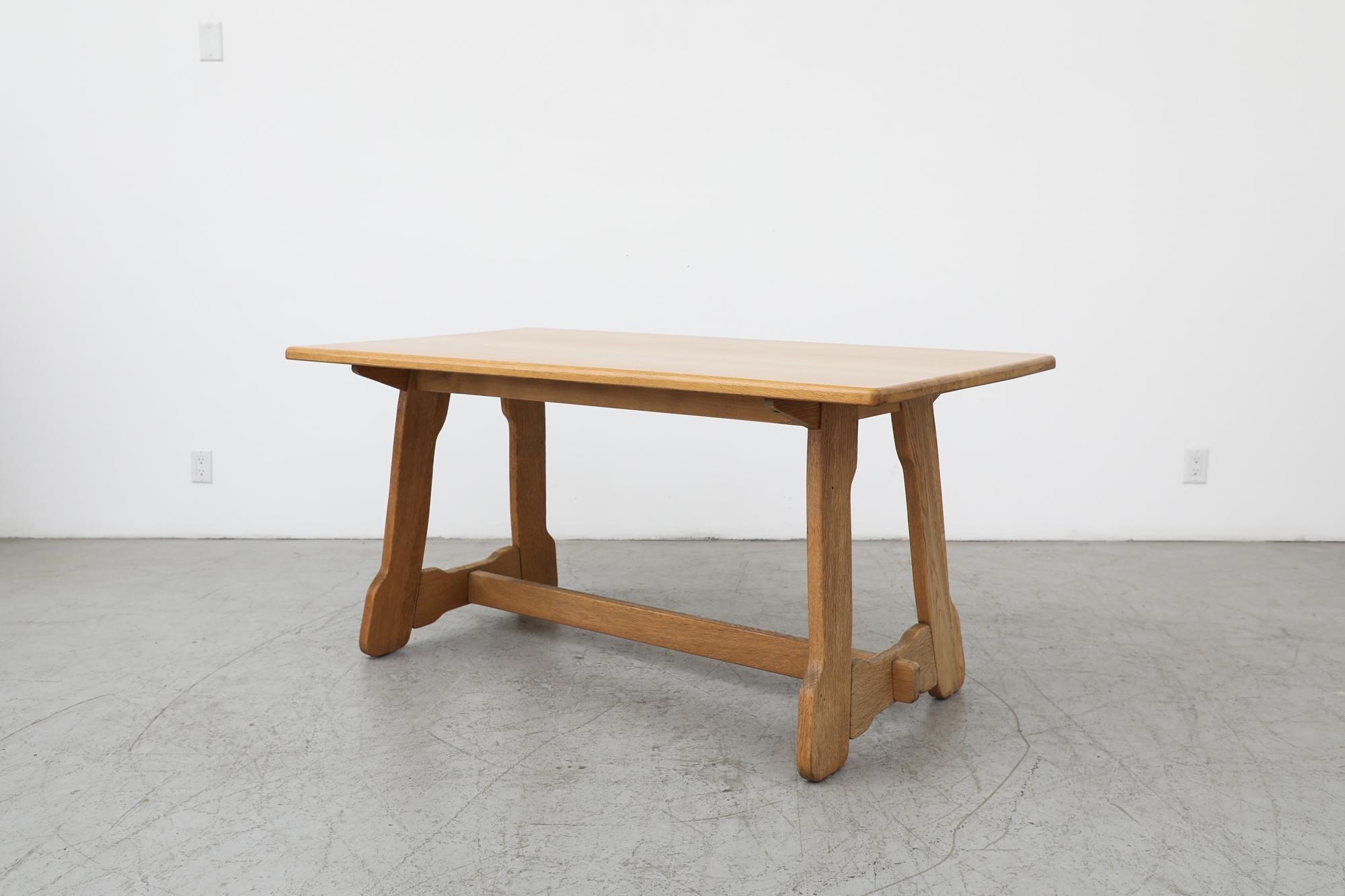 Brutalist Light Oak Dining Table with Trestle Base For Sale at 1stDibs