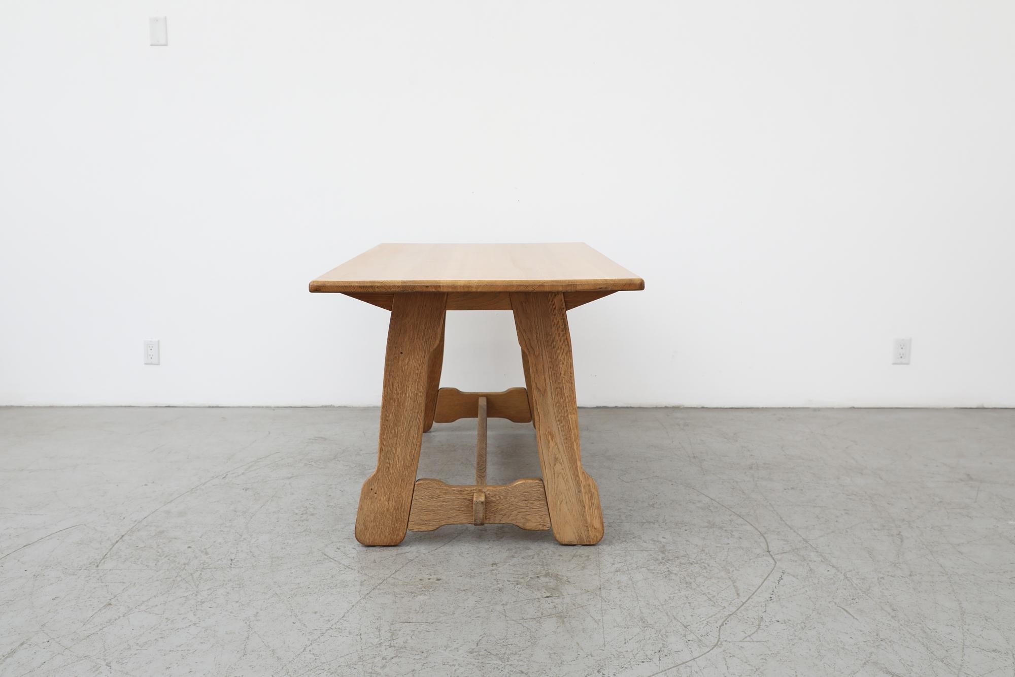 Brutalist Light Oak Dining Table with Trestle Base For Sale at 1stDibs
